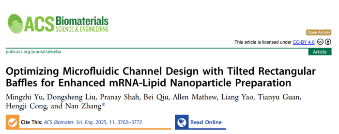 ACS Biomater Sci Eng | 倾斜矩形挡板设计，优化纳米颗粒微流控制备效率 - 微流控信息网